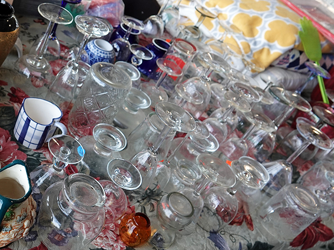 Glassware collections spanning decades, perfect for hosting dinner parties or just pretending you're fancy while eating cereal.