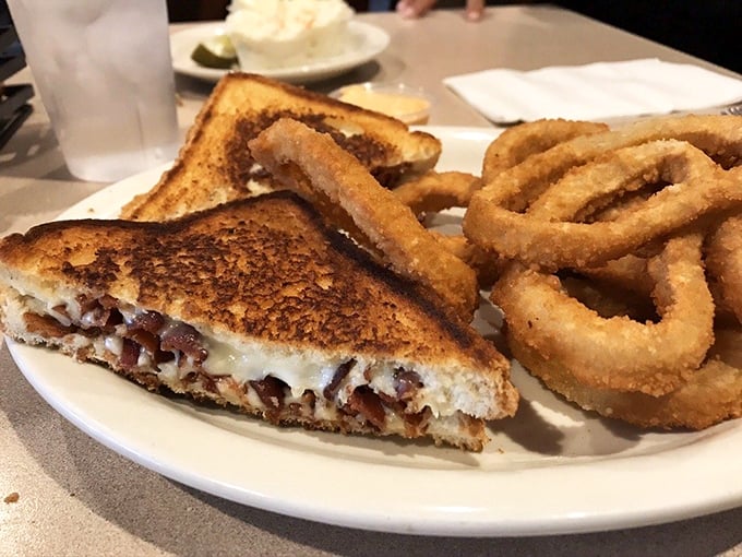 This grilled cheese sandwich has achieved that perfect golden ratio of bread crispness to melty cheese goodness.