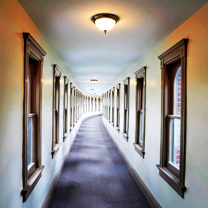 Hallways designed when personal space wasn't at a premium. No bumping elbows with strangers carrying ice buckets here!