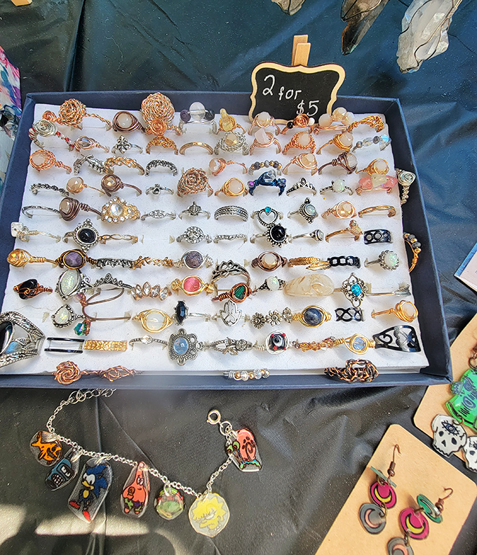 Treasure hunting made easy&mdash;handcrafted rings with stones in every color of the rainbow, no metal detector required.