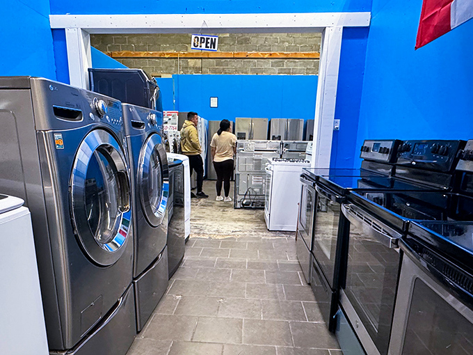 Not just appliances, but domestic dreams lined up in stainless steel glory. Who knew washing machines could inspire such covetous feelings?