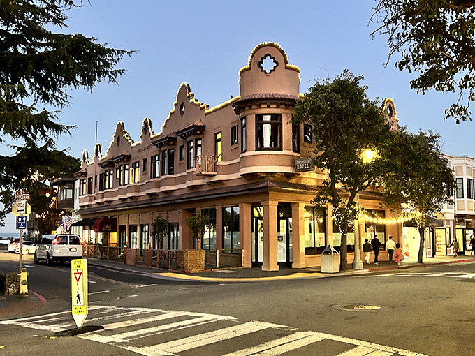 Historic architecture meets California charm at this corner building, where even stopping for coffee feels like you're in a movie set.