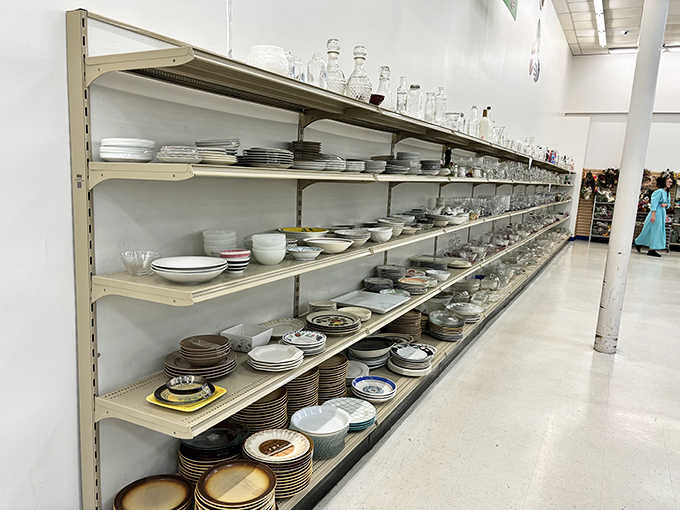 Plates that have served thousands of dinners stand ready for thousands more. Family recipes taste better on dishes with history.