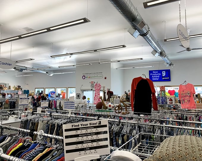 The overhead signs guide you like stars in the retail galaxy. "Women's" to the left, "Cashier" straight ahead, treasures everywhere in between.