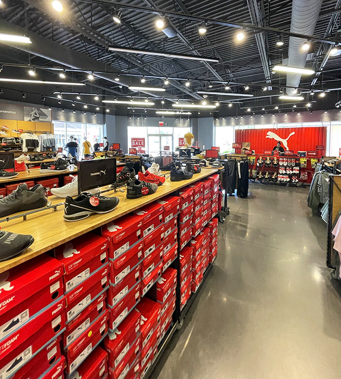 The Puma store's shoe display is like a candy store for your feet&mdash;rows of boxes promising athletic prowess or at least the look of it.