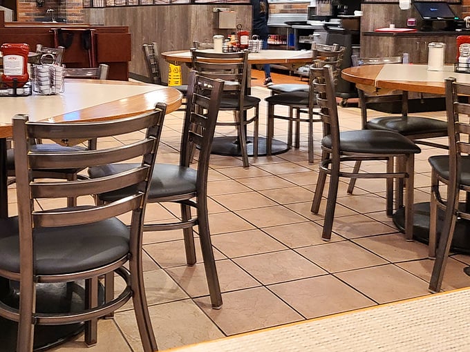 Clean lines, practical seating, and the promise of pancakes. Sometimes the best restaurants don't need to show off&mdash;they let the food do the talking.