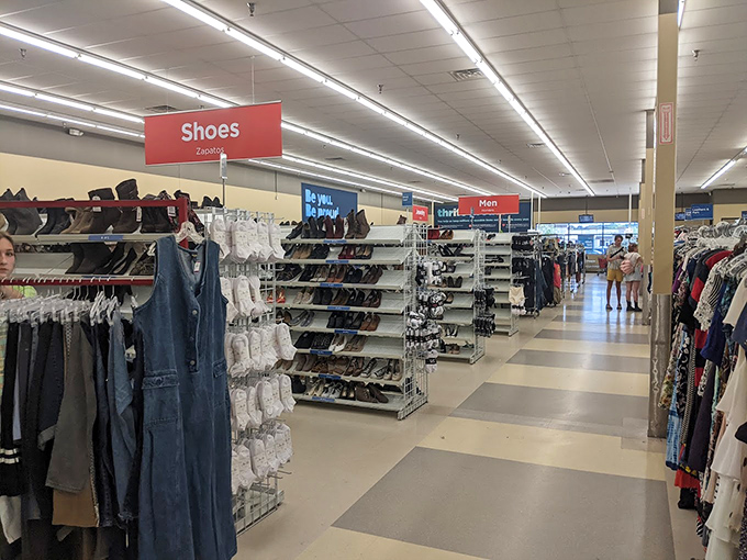 This organized interior with color-coded signs proves thrift shopping has evolved into something sophisticated and surprisingly stress-free.