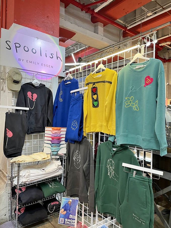 Spoolish's colorful sweatshirts feature playful embroidery that turns everyday loungewear into conversation pieces worth every penny.