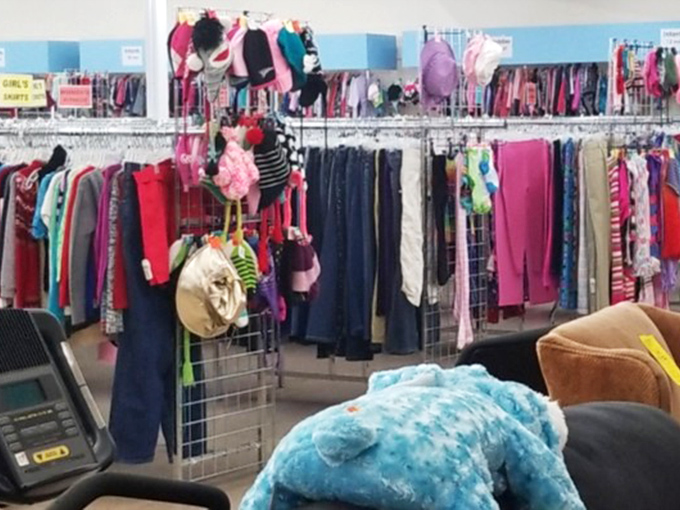 Denim and colorful fabrics create a textile tapestry. Fashion cycles so quickly that yesterday's "outdated" is tomorrow's "vintage cool" hanging right before your eyes.