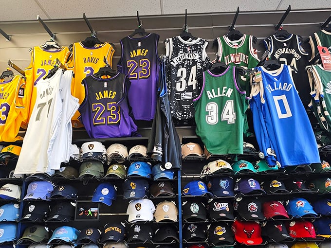 NBA jersey heaven for sports fans. Wear your team loyalty proudly, even if the Bucks aren't represented as prominently as they deserve.
