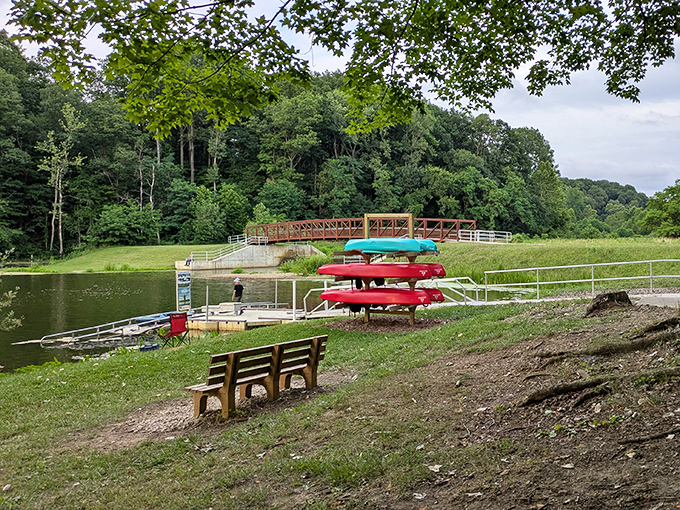 Canoes waiting patiently for their next adventure&mdash;like loyal steeds ready to carry explorers across waters that hold their own secrets.