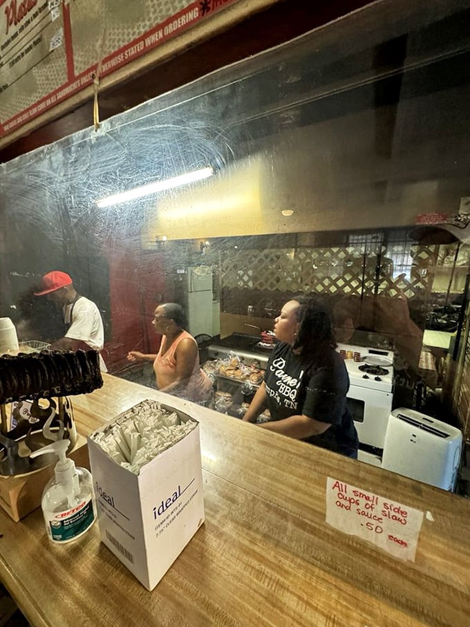 Where the magic happens. Behind that counter, barbecue traditions are preserved with the reverence of guarding a national treasure.