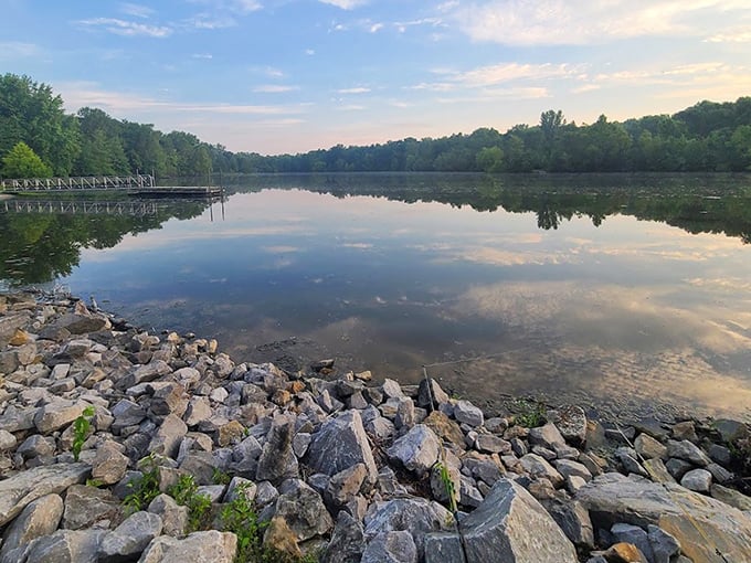 Sunset turns the lake into liquid gold, where every ripple captures another shade of twilight. Nature's version of high-definition television.