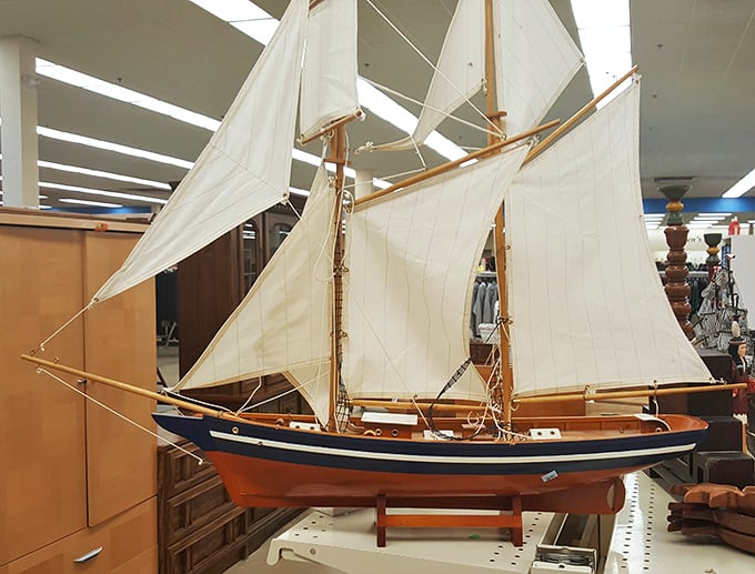 Nautical dreams for landlocked Illinoisans. This model sailboat brings maritime charm to prairie living rooms.