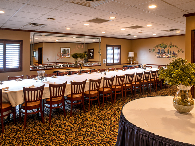 The private dining room stands ready for your family reunion, where Uncle Tony can tell his stories without disturbing the entire restaurant.