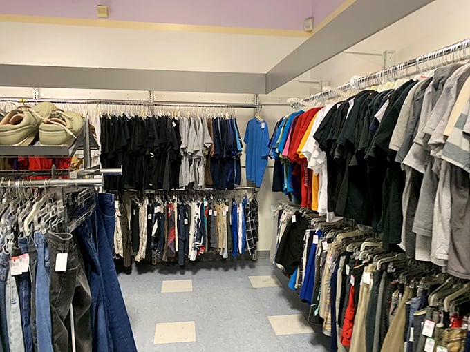 Men's clothing nirvana &ndash; where yesterday's business casual becomes today's Montana smart. Dress shirts and jeans organized with military precision.