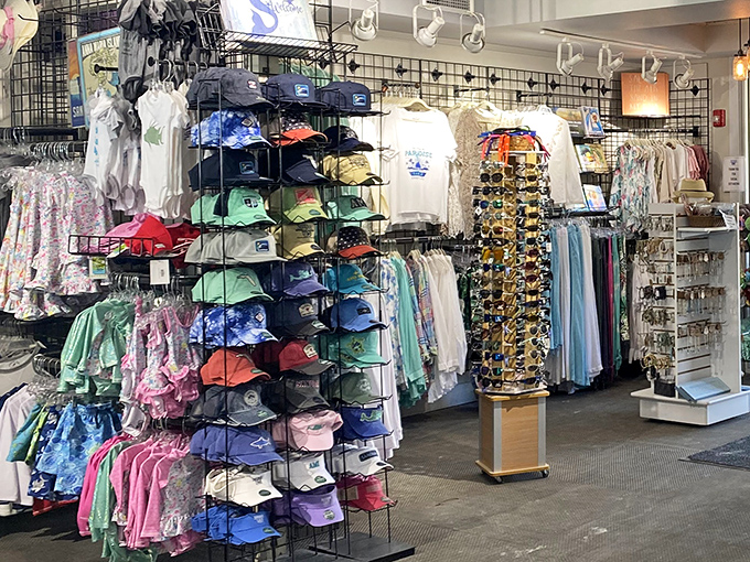 The gift shop offers the obligatory coastal souvenirs, because sometimes you need a t-shirt to prove you discovered this slice of Florida paradise.