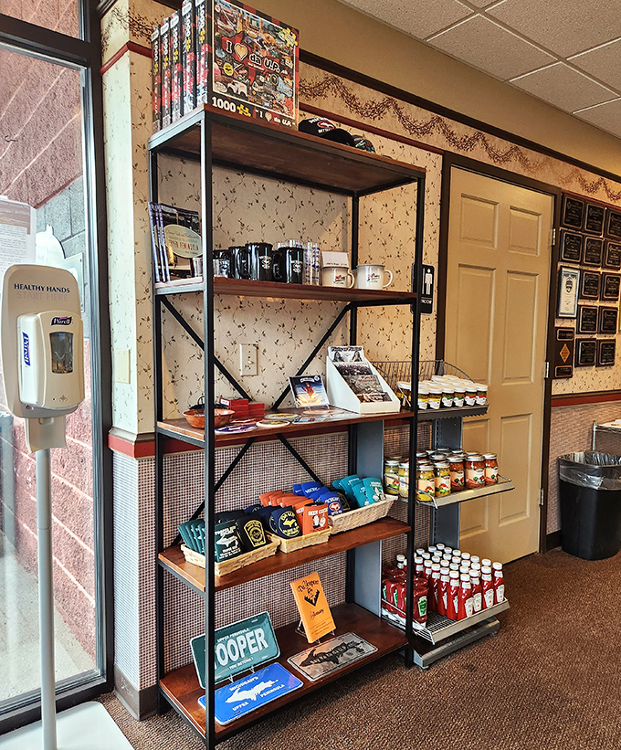 A little retail therapy for your taste buds! This charming merchandise corner offers souvenirs and snacks for when one pasty simply isn't enough to take home.