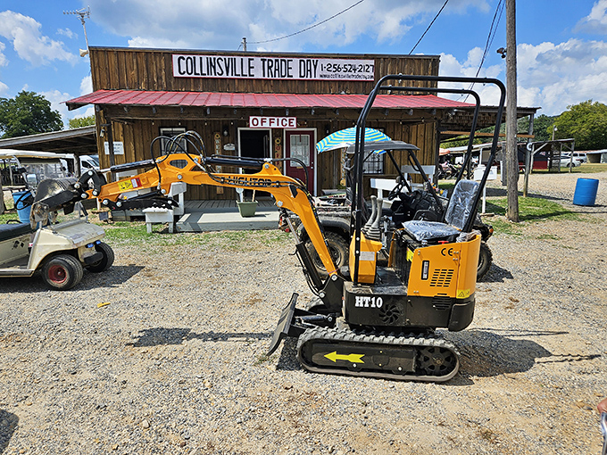 Even construction equipment finds new homes here&mdash;this mini excavator awaits its next backyard adventure.