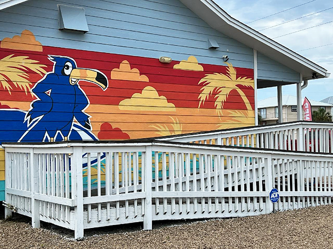 That vibrant mural featuring LongBill's blue marlin mascot isn't just decoration&mdash;it's a colorful promise of the coastal delights waiting inside.