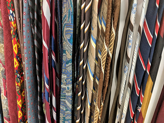 The necktie section: a silky timeline of American fashion history, from power patterns to paisley, all priced less than a drive-thru lunch.