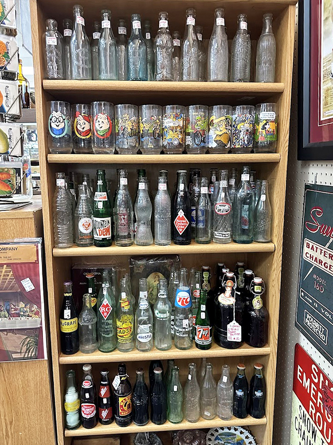 A liquid time capsule&mdash;each bottle represents a different era of American refreshment. Spot your grandparents' favorite soda among the vintage vessels.
