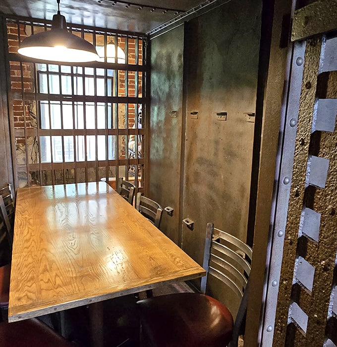 Dine behind authentic cell bars for the full experience. The only sentence you'll serve is "Please pass another slice."