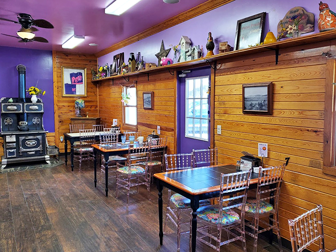 Another angle reveals the open kitchen where all the magic happens, fresh-baked goods stacked and ready for action.