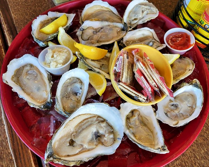 Fresh oysters on ice&mdash;proof that good things come to those who shuck, even in the Midwest.