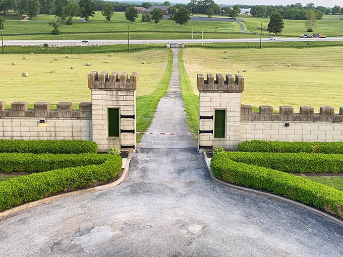 Looking through the castle gates down a perfectly manicured path, you half expect to see knights jousting instead of hay bales.