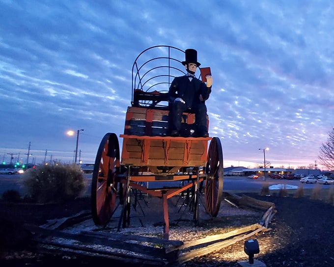 Twilight transforms the ordinary into magical. The wagon's silhouette against the evening sky creates a moment worthy of a vintage postcard collection.