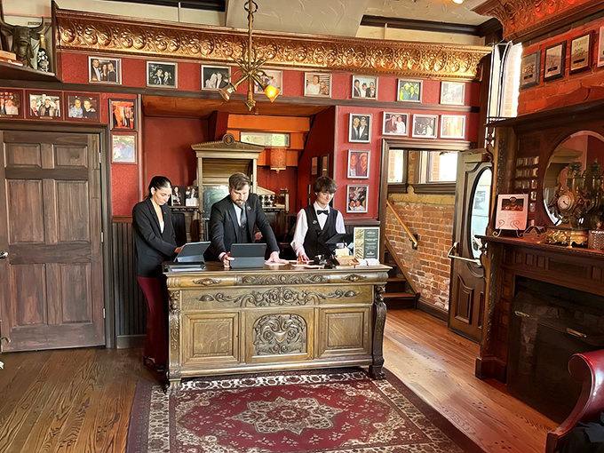 The reception desk &ndash; where dreams of perfect steaks begin and the staff stands ready to guide your culinary journey.