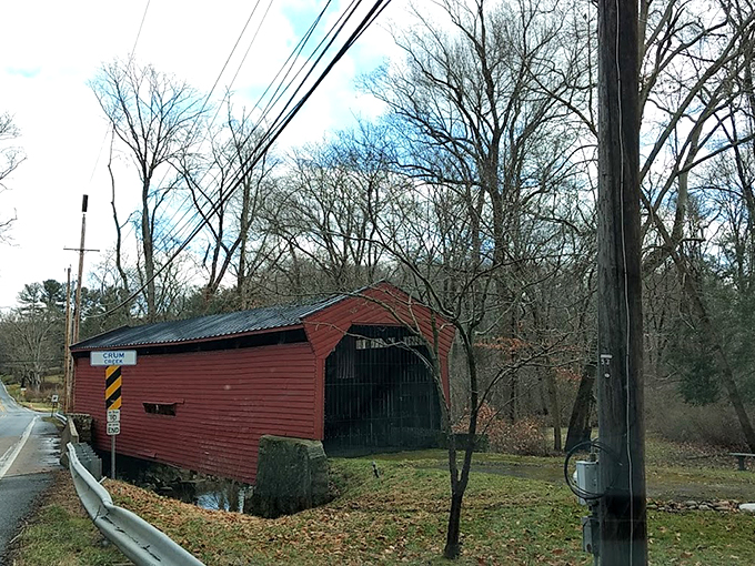 Roadside America at its finest! This view shows how the bridge connects not just two counties, but also connects us to our transportation heritage.