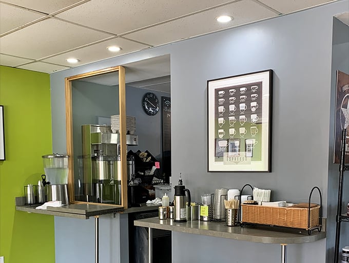 A coffee station worthy of reverence, where the elixir of morning motivation is dispensed with artistic flair and caffeinated precision.