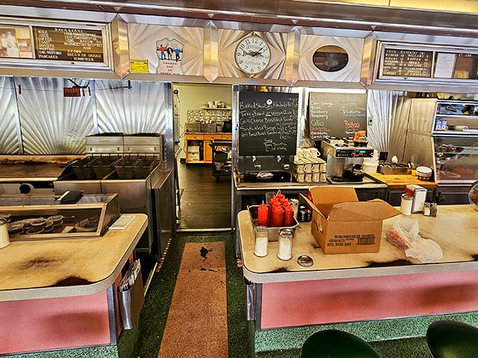 The service counter&mdash;where orders are shouted, tickets are clipped, and the choreography of comfort food unfolds with practiced precision.