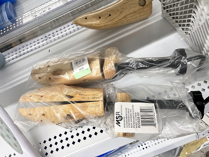 Even the shoe stretchers get a second chance. These wooden foot forms are practical poetry for anyone who's ever muttered "these would be perfect if..."