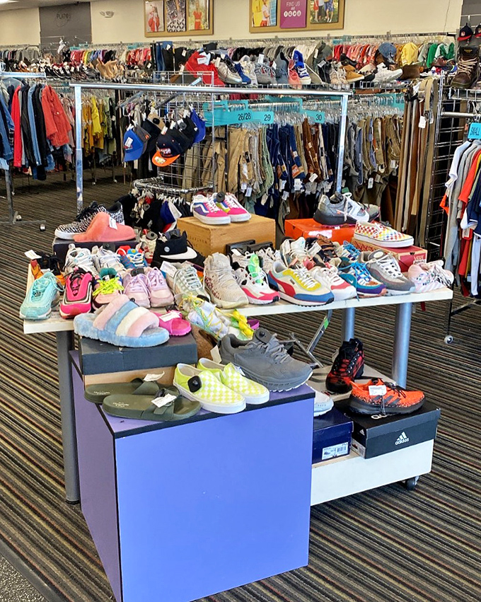 Sneaker heaven for the budget-conscious fashionista. From classic Converse to trendy trainers, footwear fantasies come true on these display tables.