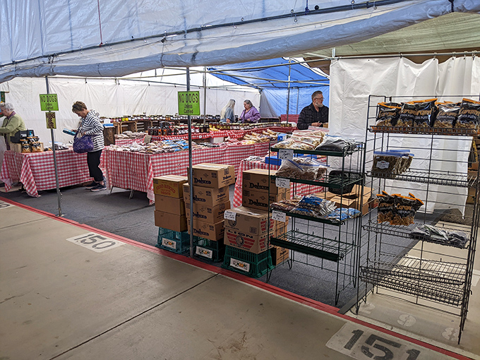 Homemade goodness lined up in neat rows. These jars probably contain someone's grandmother's secret recipe that's "better than yours."