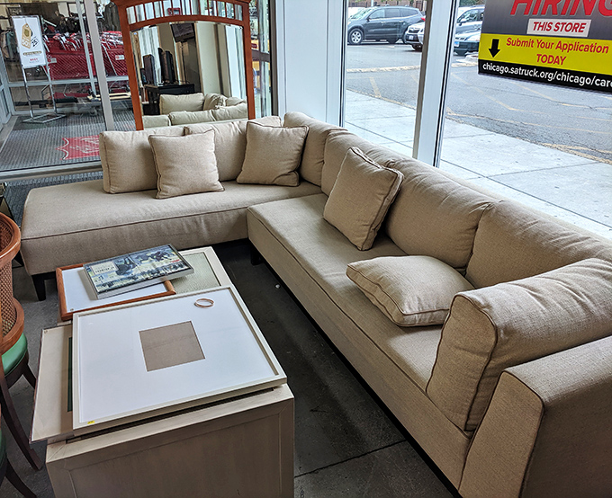 This sectional sofa by the window isn't just furniture &ndash; it's a statement piece saying "I have excellent taste and exceptional bargain-hunting skills."