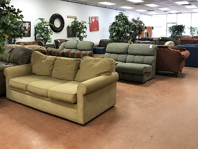 The furniture section showcases comfortable seating options that have already survived the "break-in" period for you.
