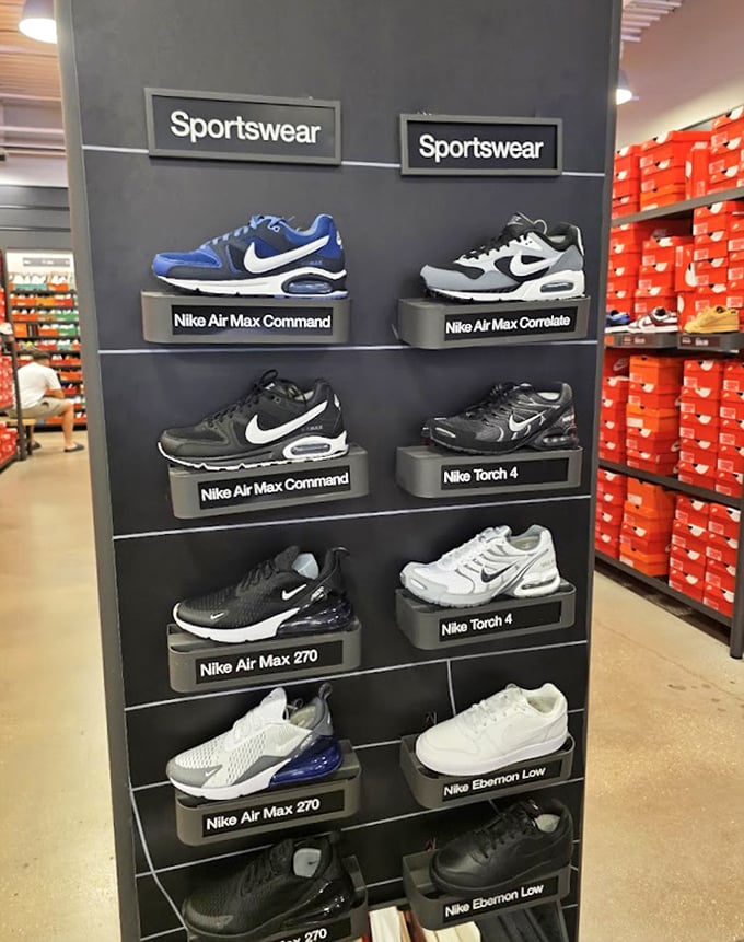 Nike's shrine to athletic aspiration, where even couch potatoes momentarily consider training for a marathon while trying on Air Maxes.