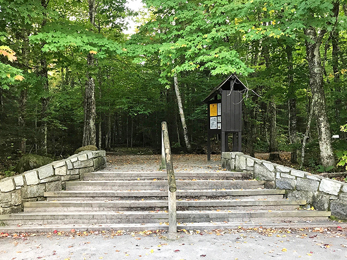 A grand entrance worthy of the destination. These stone steps and information kiosk set the stage for the natural wonder that awaits just beyond.