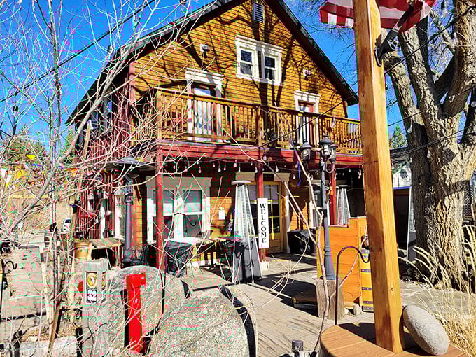 This charming alpine building with its splash of color feels like it belongs in a storybook rather than real life.