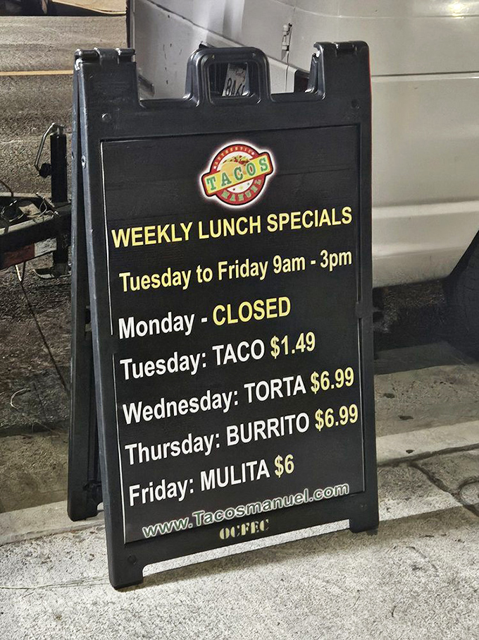 The specials board &ndash; a weekly calendar that should replace your work schedule. Tuesday's taco deal alone is worth rearranging meetings for.