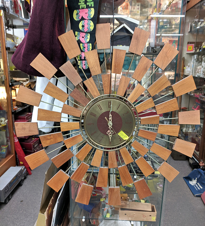 This sunburst clock doesn't just tell time&mdash;it teleports you back to when "atomic" was the height of home fashion and wood paneling ruled supreme.