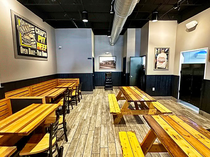 Where memories are made. The rustic wooden tables and benches create the perfect backdrop for the kind of meal you'll be talking about for weeks.