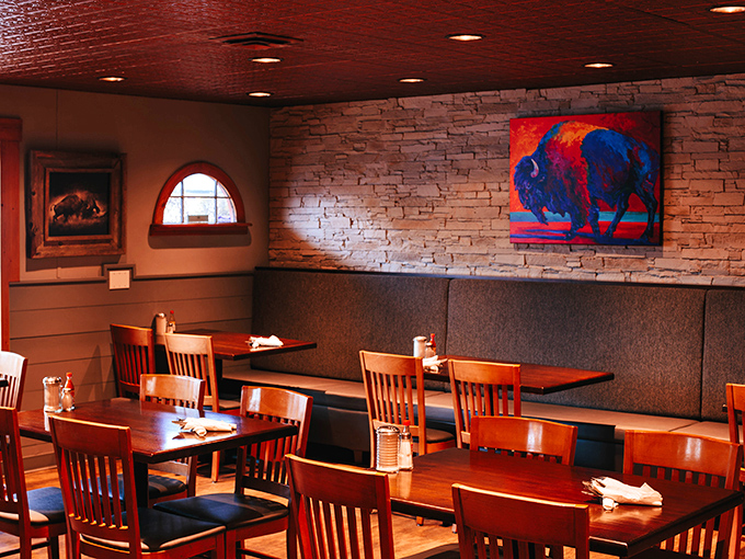 Tables arranged for both privacy and community &ndash; like the dining room of that cool relative everyone wants to visit.