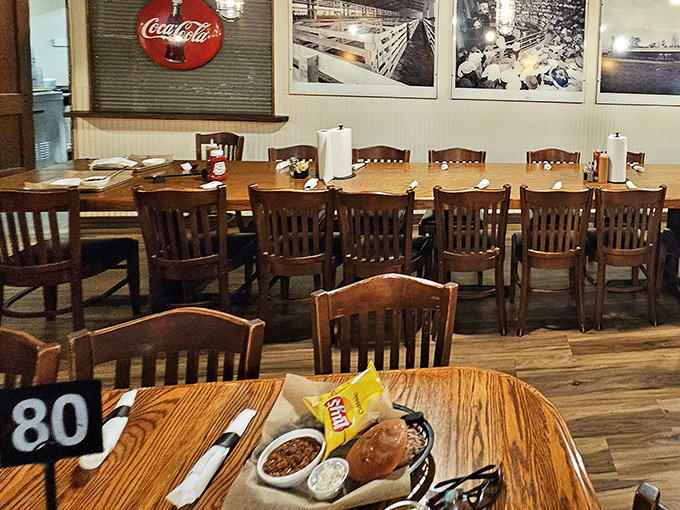 Long tables ready for gatherings where strangers become friends over the universal language of great barbecue.