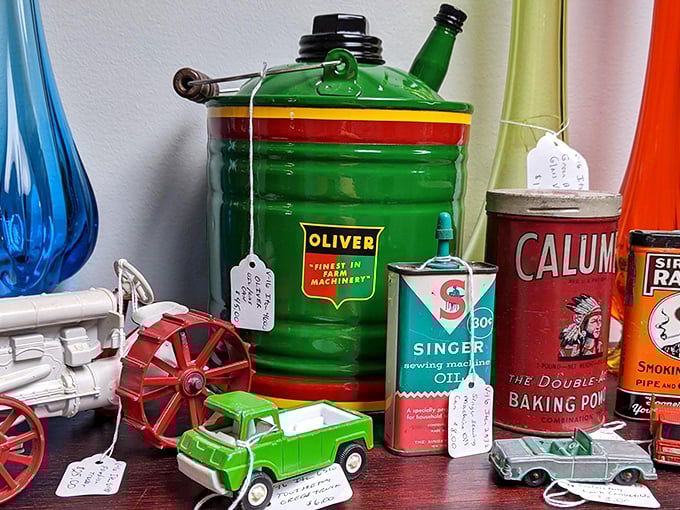 Vintage advertising comes alive with Oliver farm equipment, Singer sewing supplies, and Calumet baking powder&mdash;brands that built America, now collected as art.