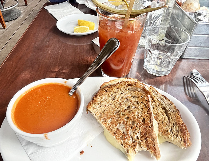 The kind of soup and sandwich combo that makes rainy days something to look forward to rather than dread.